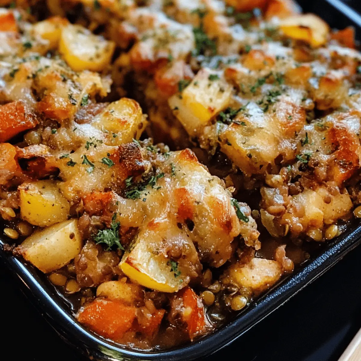 Ultimate Comforting Crispy Vegan Lentil & Vegetable Bake