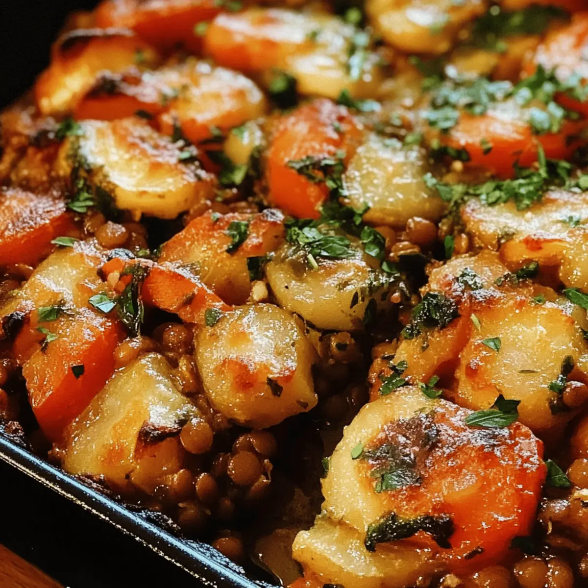 Ultimate Comforting Crispy Vegan Lentil & Vegetable Bake