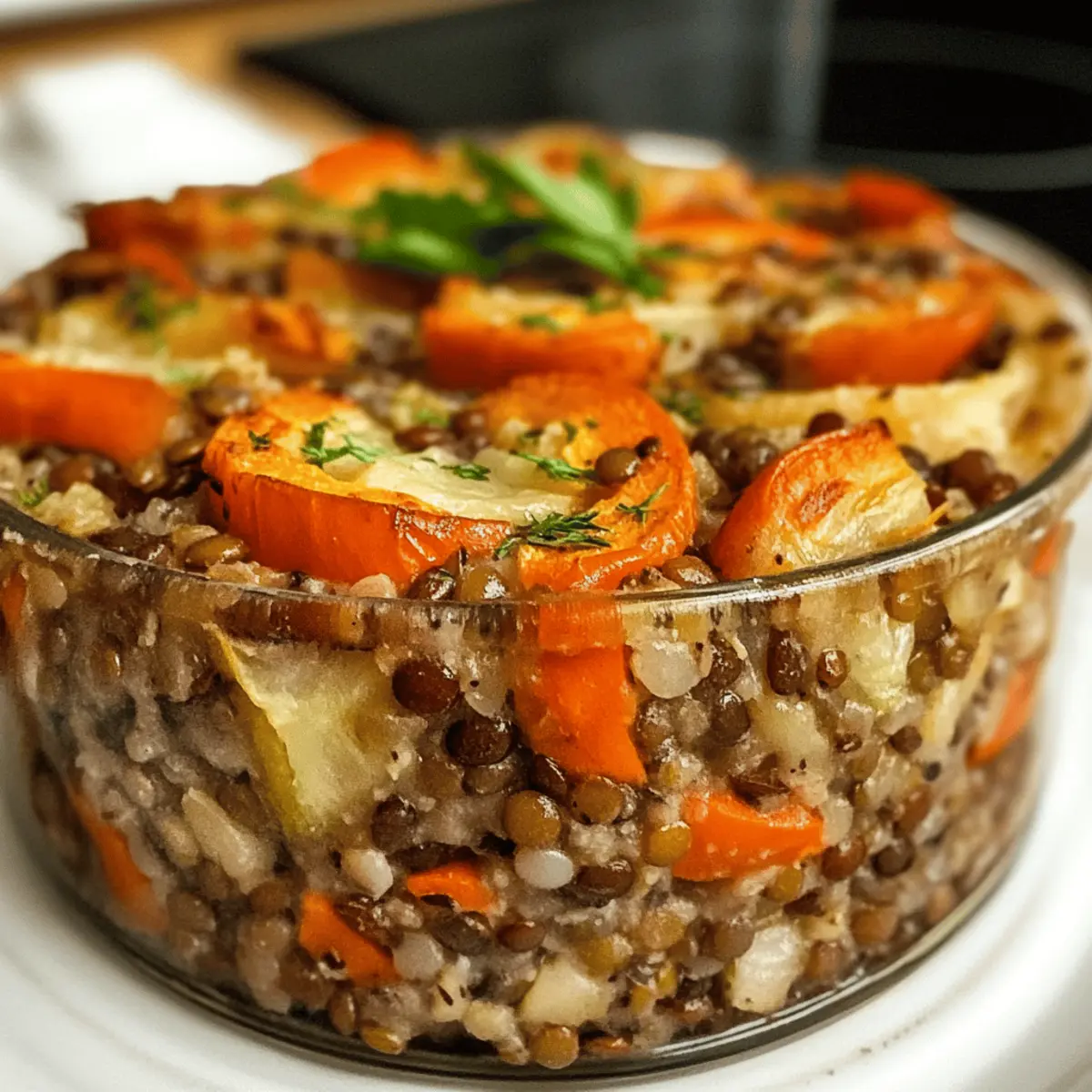 Easy Delicious Creamy Lentil & Roasted Vegetable Bake