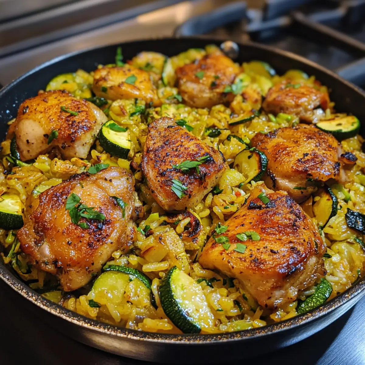Ultimate Delicious Crispy Chicken Thigh Zucchini Rice Pan Recipe
